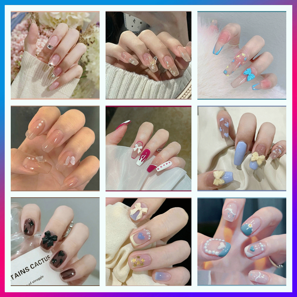[Ready Stock] 24Pcs Fake Nails With 1g Glue Japanese Female Fashion ...