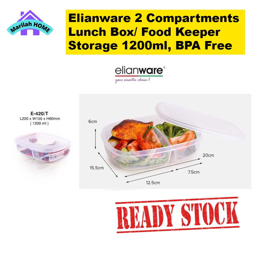 Elianware 2 Compartments Lunch Box Bekas Nasi 1200ml Transparent Clear ...
