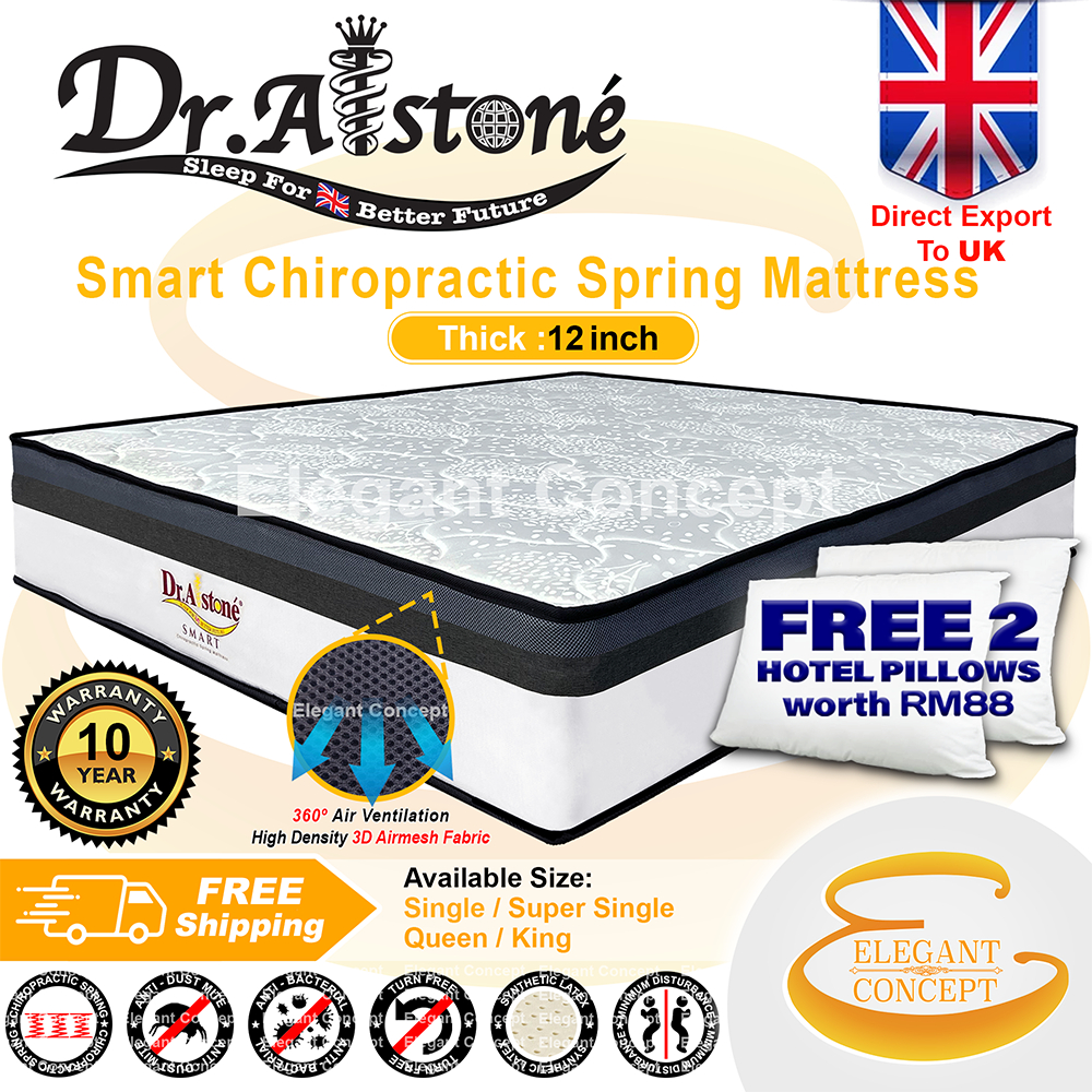 (Limited Deal) Dr.Alstone Smart Chiropractic Spring Mattress Tilam + FREE PILLOWS (King/Queen/S ...