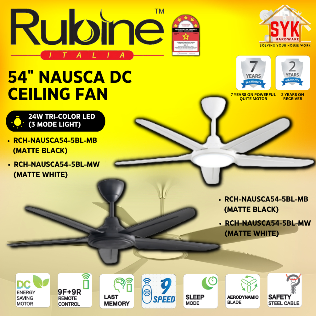 SYK Rubine 54" RCF-NAUSCA54 9 Speeds DC Fan Ceiling Fan Remote Control ...