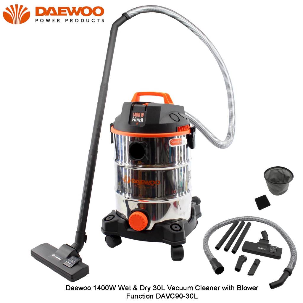 DAEWOO DAVCW90-30L 1400W WET&DRY VACUUM CLEANER STAINLESS STEEL TANK ...