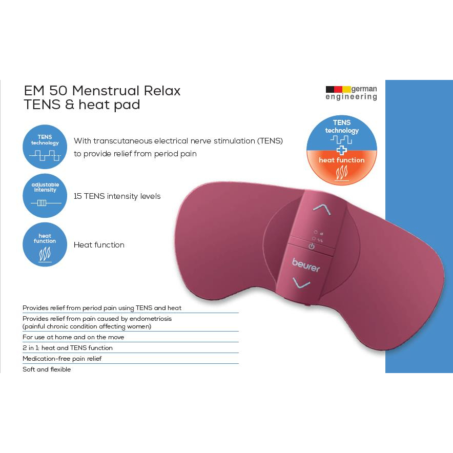 BEURER EM 50 Menstrual Relax TENS & Heat Pad + EM50 Electrodes ...
