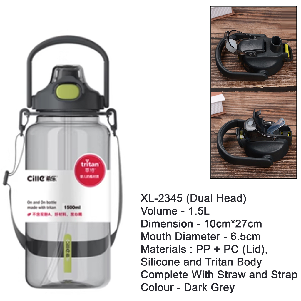 Cille 1.2L/1.5L/2L Dual Head Large Capacity Leakproof Tritan BPA-Free ...