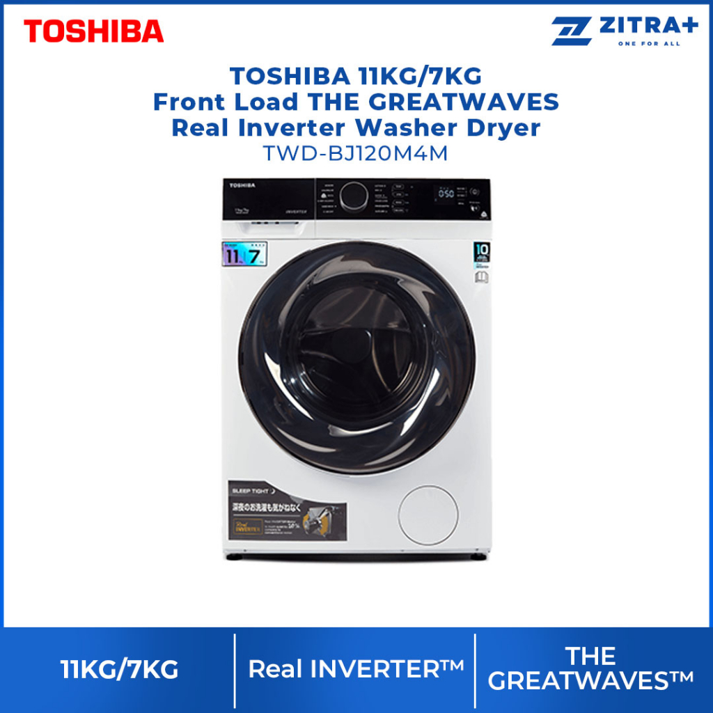 TOSHIBA 11KG/7KG Front Load THE GREATWAVES Real Inverter Washer Dryer ...