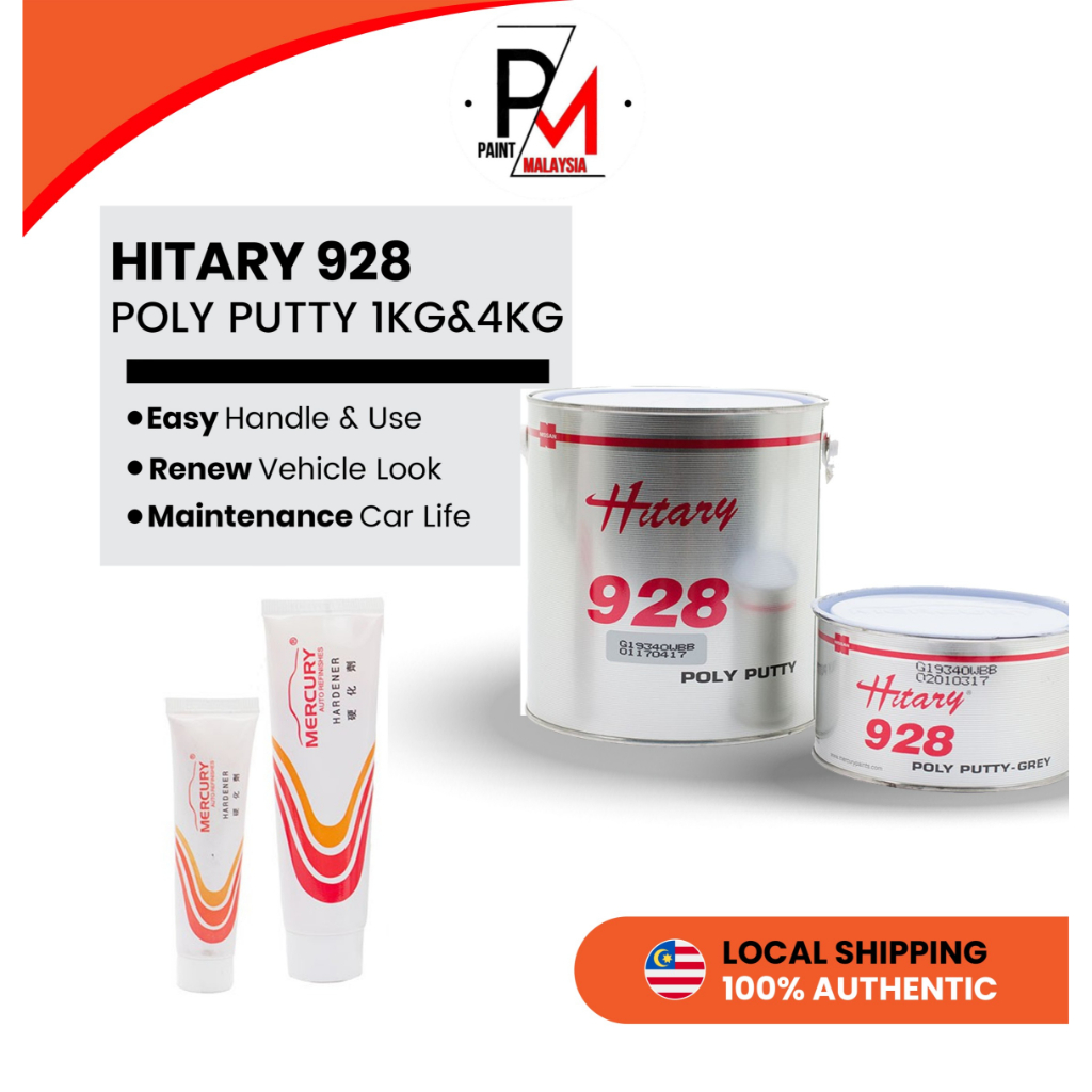 MERCURY Nissan Hitary 928 Poly Car Putty With Hardener 1KG & 4KG Gray ...
