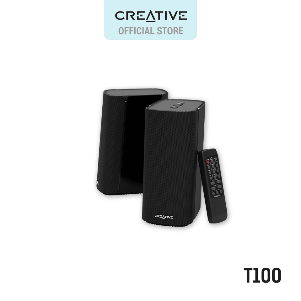 Creative T100 2.0 Compact Hi-Fi Speakers, up to 80W Peak Power with Bluetooth 5.0, Optical-in ...