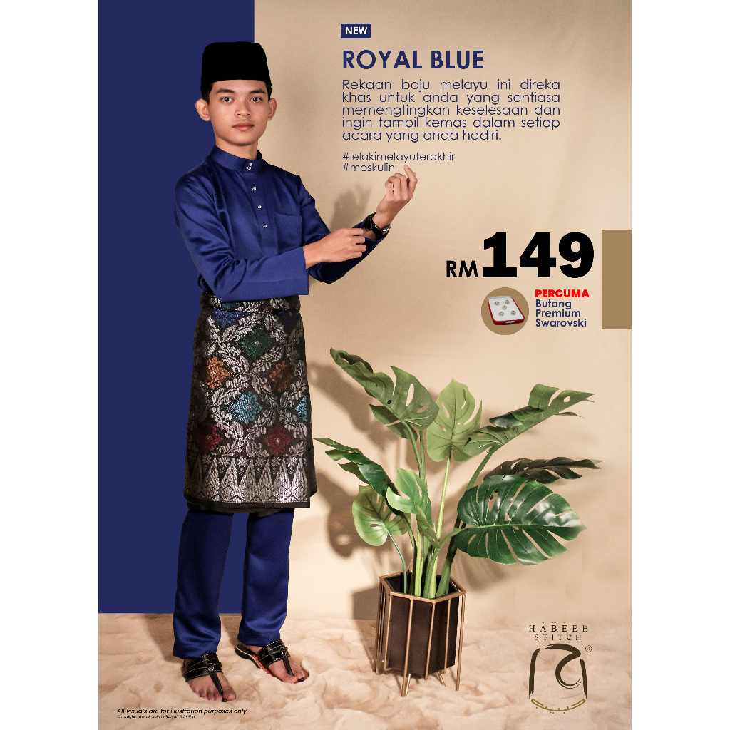 BAJU MELAYU ROYAL BLUE : HABEEB STITCH 2023 | Shopee Malaysia