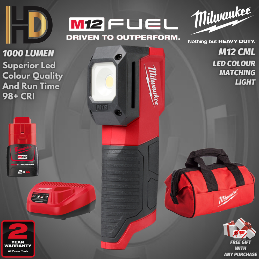 Milwaukee M12 CML LED Colour Matching Light / 1000 Lumen / Magnetic ...