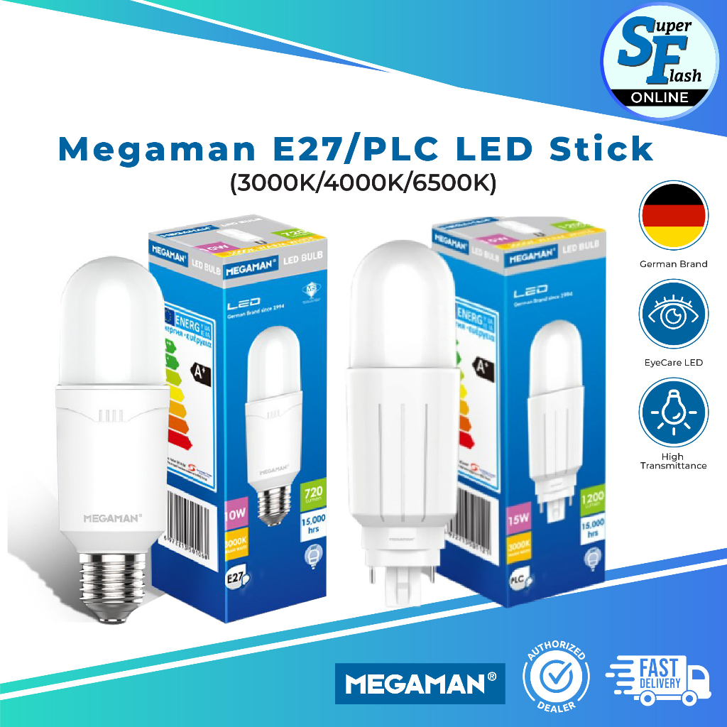 Megaman E27 / PLC -10W/15W LED Stick /10w 15w (3000K/4000K/6500K ...