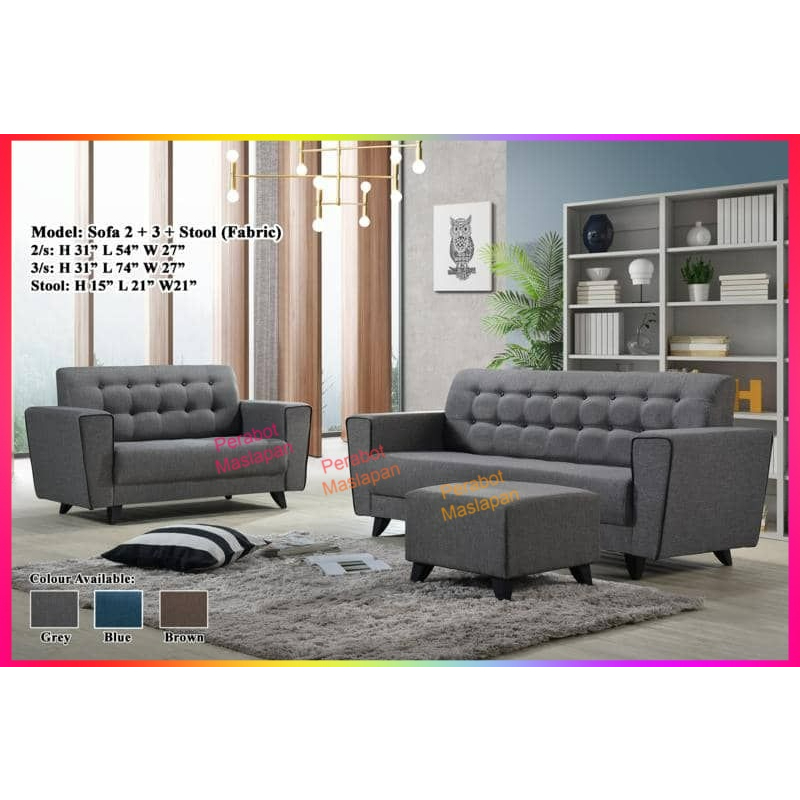 Special FREE 1 STOOL Velvet Sofa Baldu / Fabric Sofa / PVC Sofa 3 ...