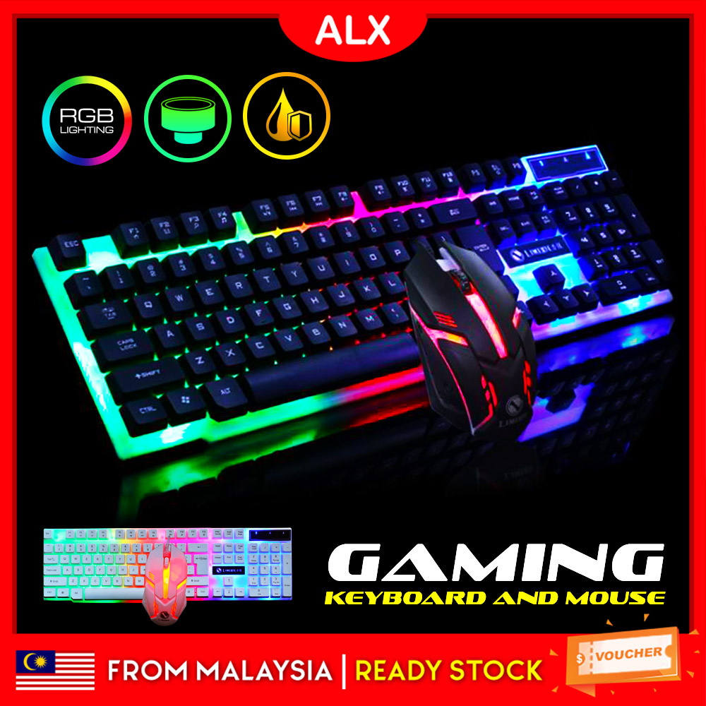 ALX RETRO STYLED Gaming Keyboard Mouse Set Rainbow Backlight Wired USB ...