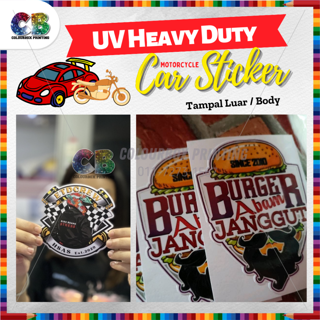 STICKER UV heavy duty untuk body Motor Scooter Basikal Kereta Lori Bas ...