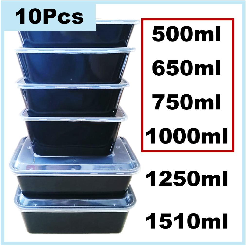 10pcs Black Rectangular Microwave Food Container With Flat Lid Plastic ...