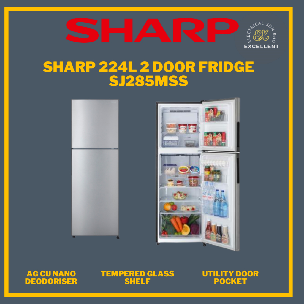 （SABAH ONLY) SHARP 224L 2 DOOR FRIDGE SJ285MSS REFRIGERATOR ICE BOX 冰箱 ...