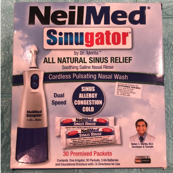NEILMED Sinugator Cordless Pulsating Nasal Wash with 30 Premixed ...