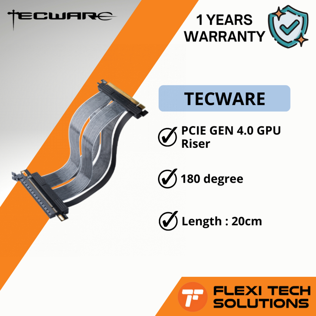 Flexi Tech TECWARE PCIE GEN 4.0 GPU Riser / Riser Cable 20cm Length (90 ...