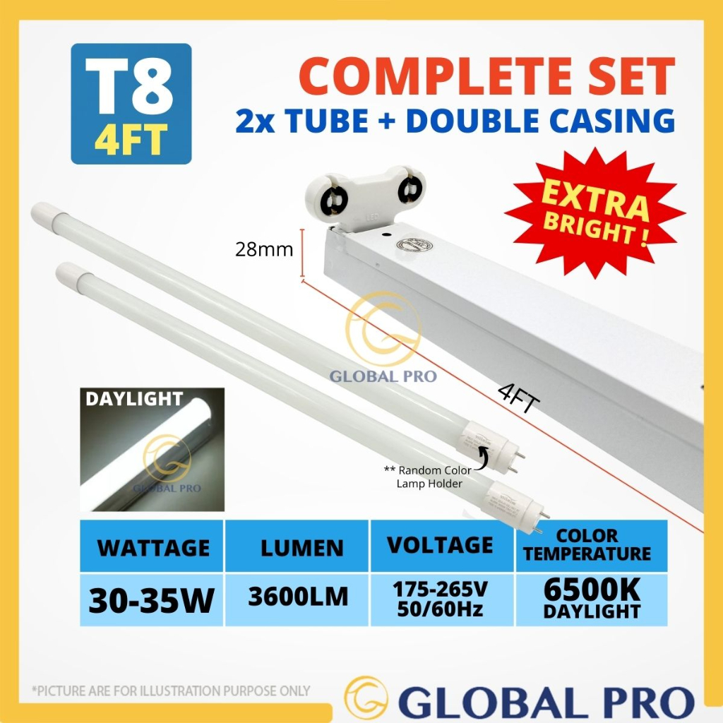 [FULL SET] DOUBLE 4FT T8 Led Tube Light Lampu Kalimantang LED Set Lampu Panjang LED Ceiling ...