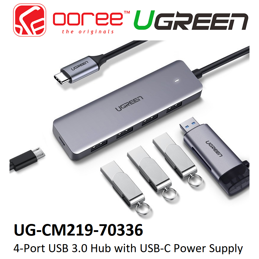 UGREEN CM219 TYPE-C USB-C MALE TO 4-PORT USB 3.0 + USB-C POWER SUPPLY ...