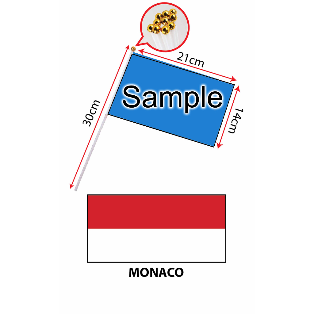 Monaco Hand Flag With Stick (14x21cm)/ Bendera Tangan Dunia Monaco ...