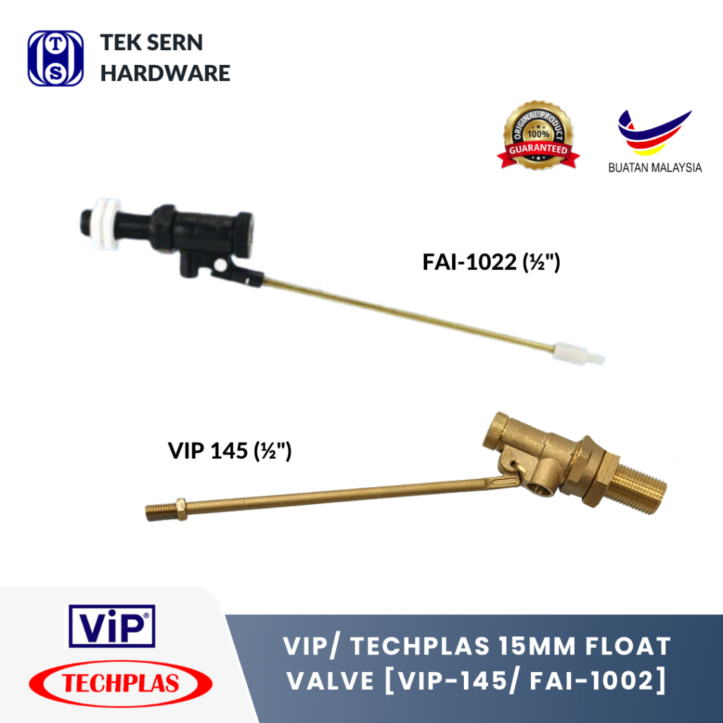 TECHPLAS 15mm Float Valve w/ Brass Arm FAI-1022/ Poly Float Ball FAF ...