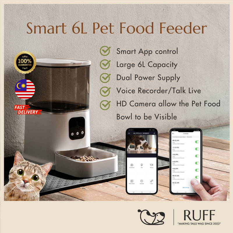 RUFF 6L Tuya Automatic Pet Feeder WIFI Smart Camera Voice Recorder Dogs ...