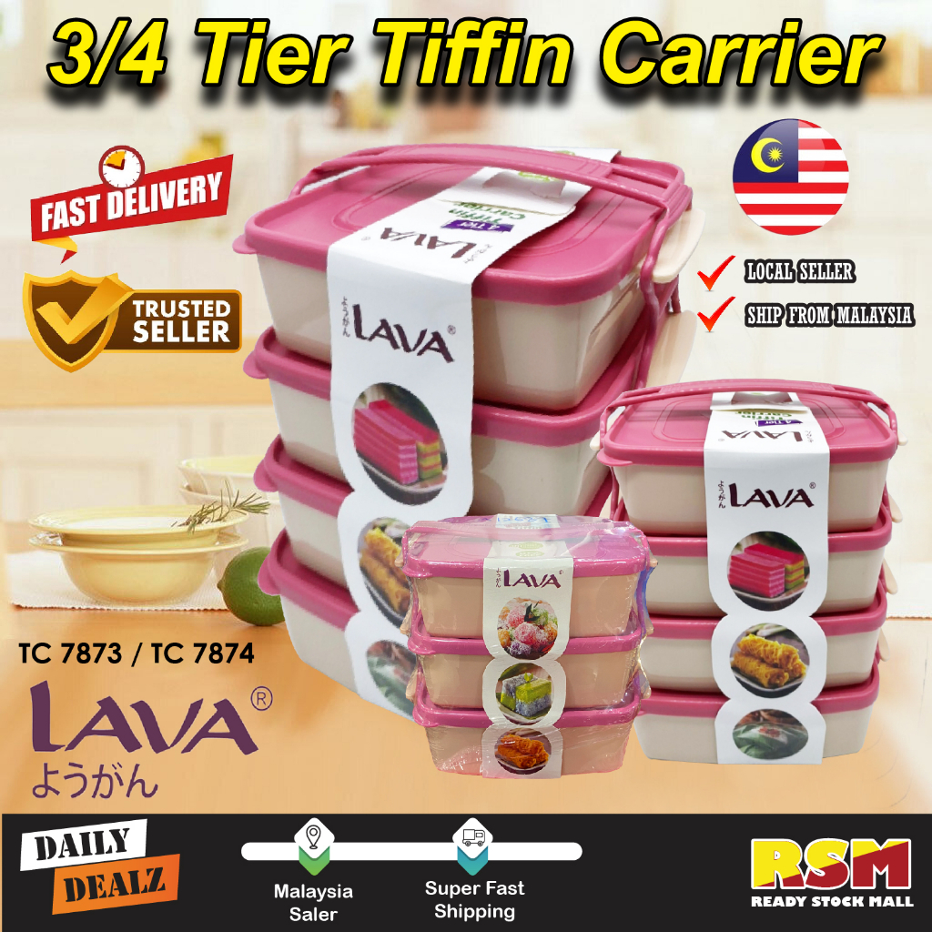 LAVA Tiffin Carrier Lunch Box Food Container 3&4 Tier Food Storage ...