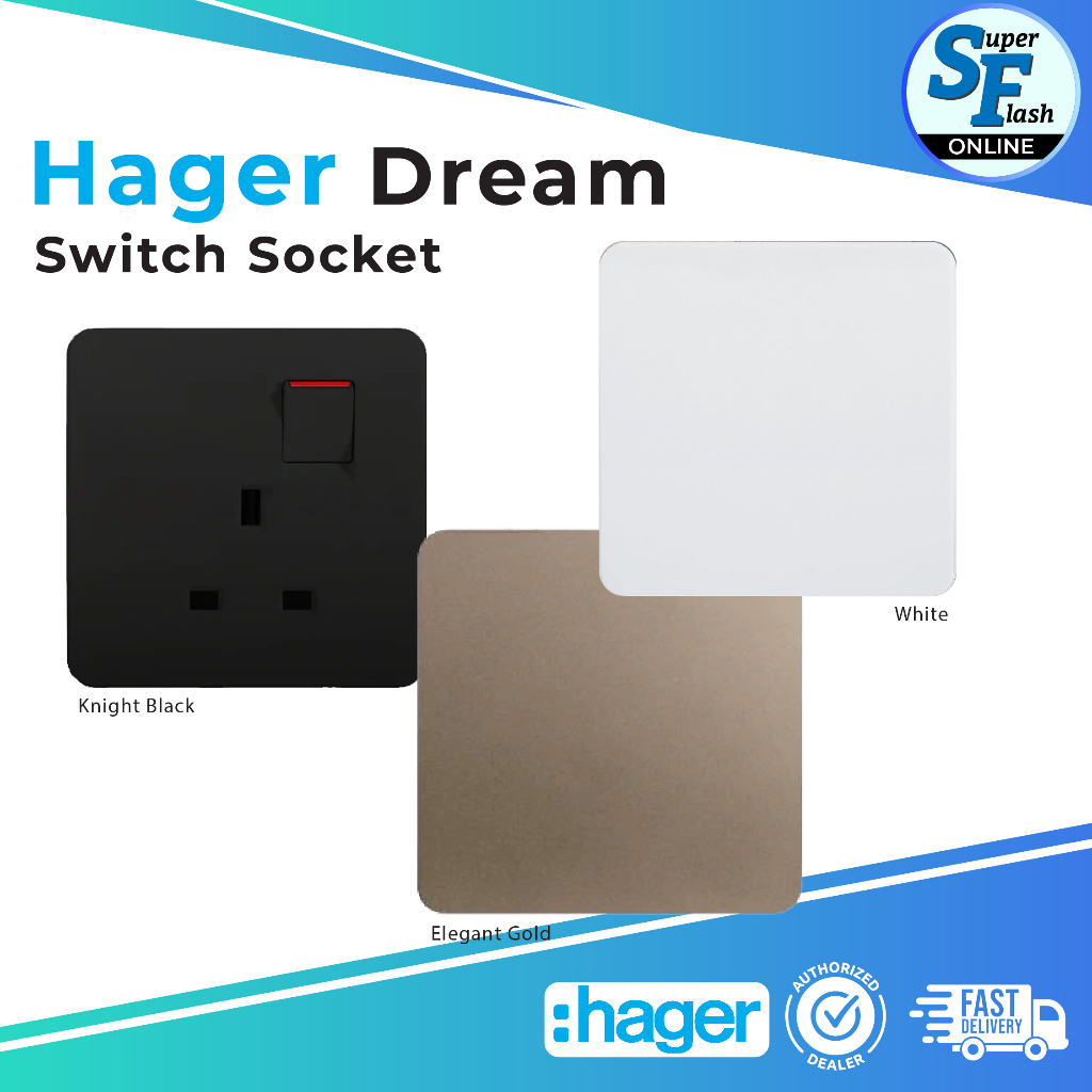 Hager Dream Switches & Sockets [ White/Knight Black/Elegant Gold ...