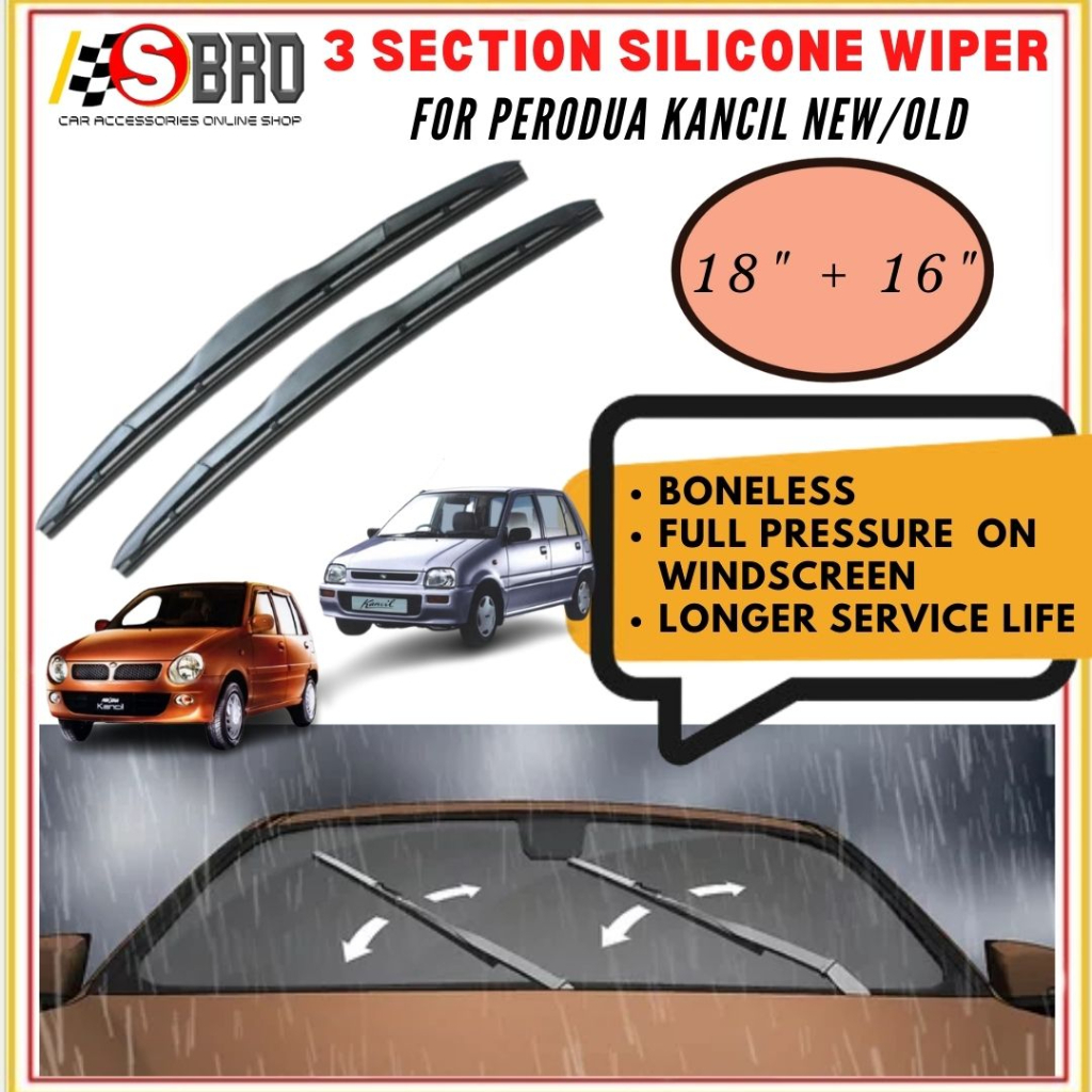 Perodua Kancil ( 1995-2012 ) 3 Section Wiper Silicone Wiper Blade Wiper ...