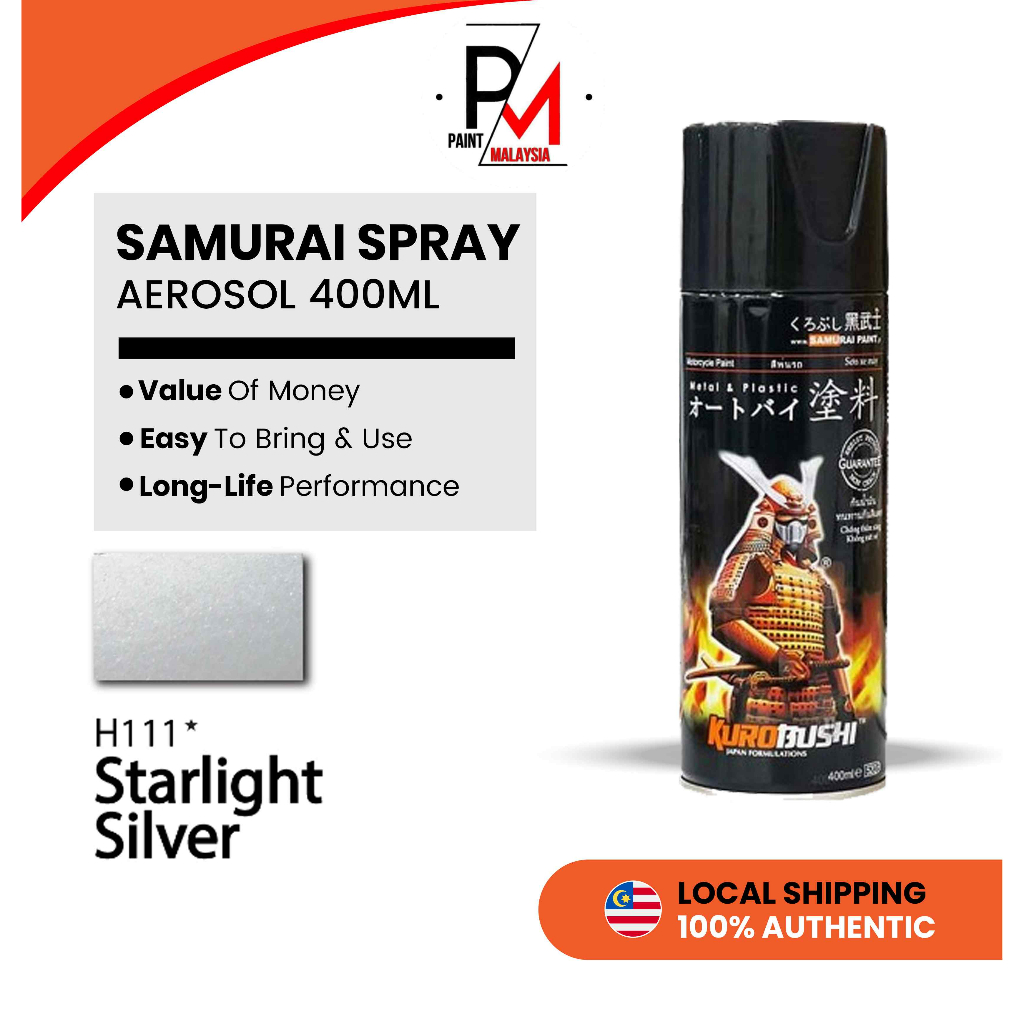 SAMURAI Paint Aerosol H111 Starlight Silver Sparkling Colour 400ML Cans ...