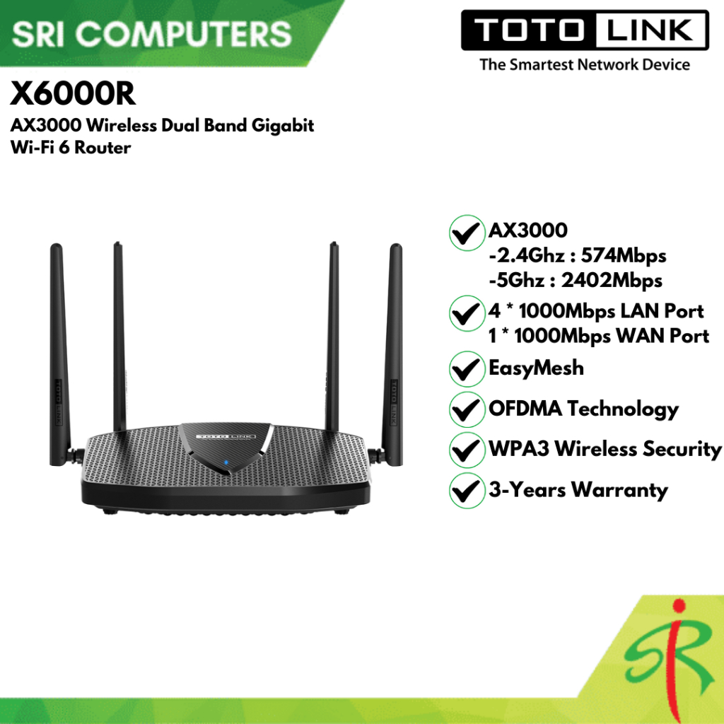 [3-YEARS WARRANTY] TOTOLINK X6000R AX3000 Wireless Dual Band Gigabit Wi-Fi 6 Router | Shopee ...