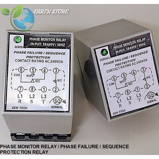 GEM TECH PHASE MONITOR RELAY INPUT 3 x 440VAC / 3 x 415VAC CONTACT ...