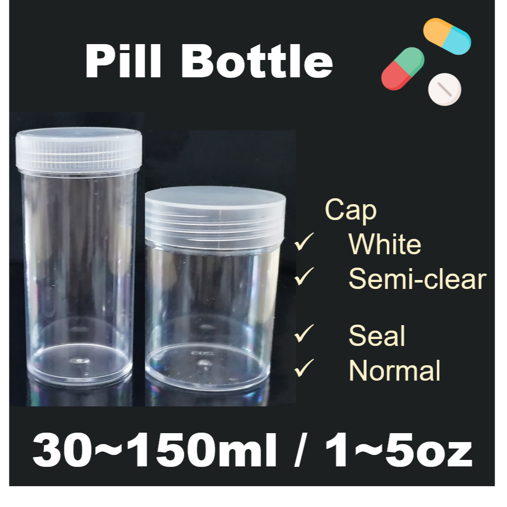 (20pcs) Seal Cap Pill Bottle 1oz 2oz 3oz 4oz (Semi Transparent / White ...