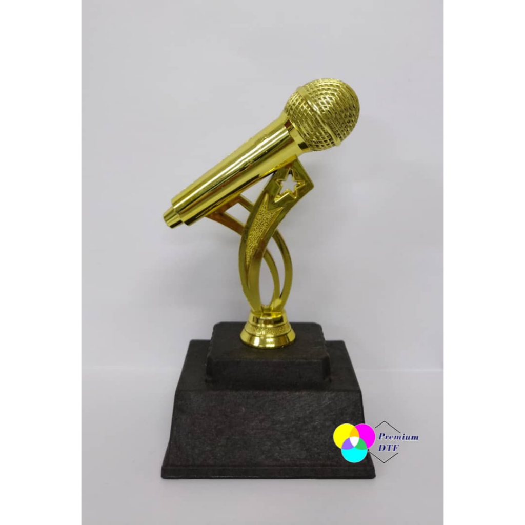 KARAOKE MICROPHONE GOLD PLASTIC TROPHY WITH LABEL + LOGO (READY STOCK ...