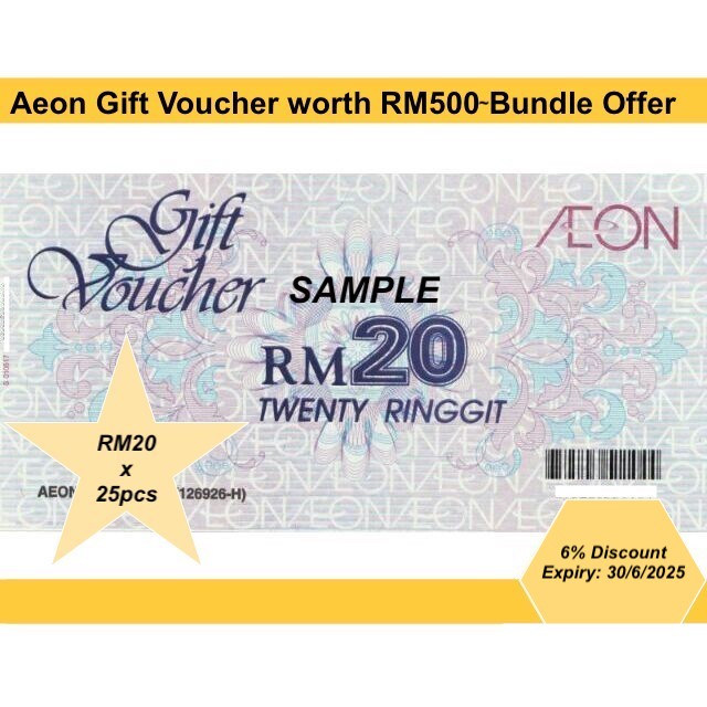 AEON Gift Voucher->RM500(RM20x25pcs) | Shopee Malaysia
