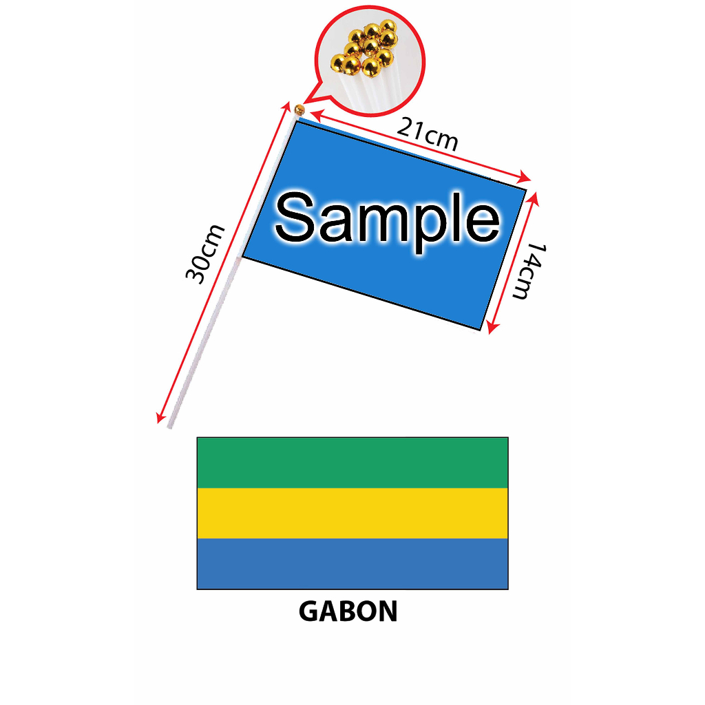 Gabon Hand Flag With Stick (14x21cm)/ Bendera Tangan Dunia Gabon ...