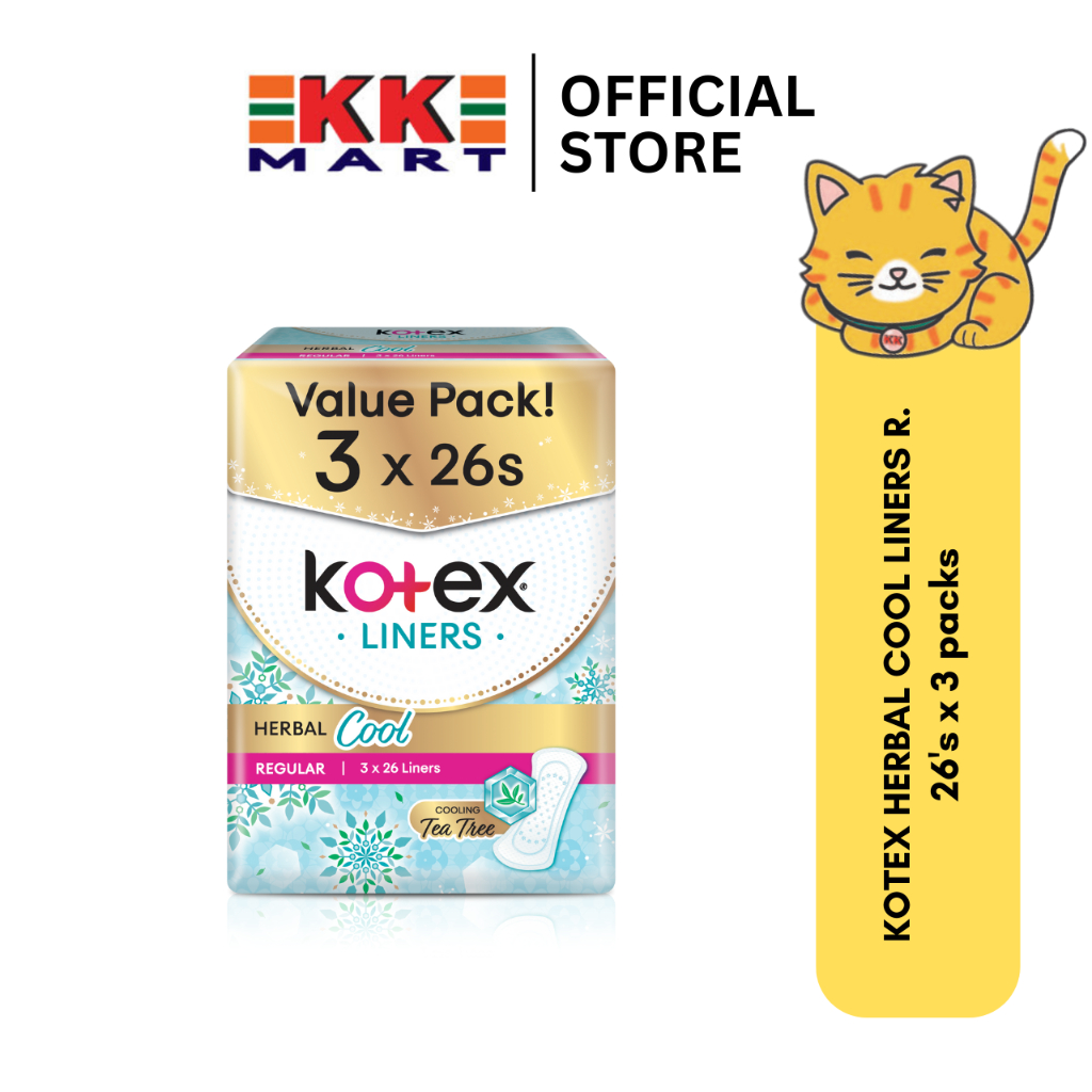 Kotex Herbal Cool Liners Regular Unscented (26'S x 3 Packs) | Shopee ...