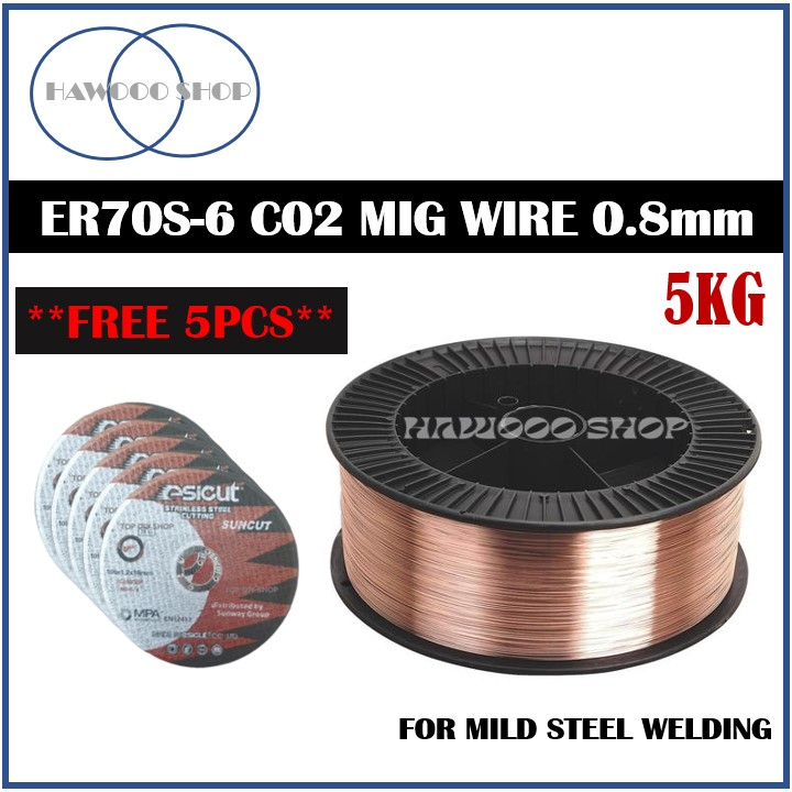 ER70-6 CO2 Mig Wire 0.8mm 5KG (FREE 5PCS Esicut Cutting Disc 4 ...