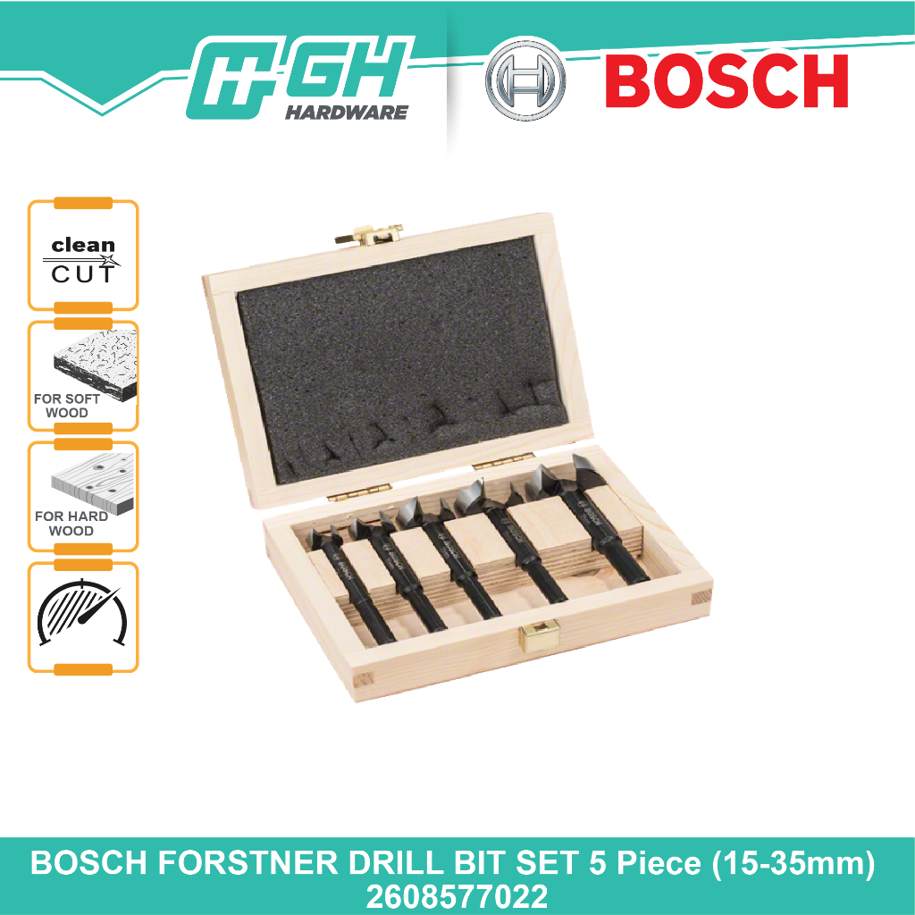 [ GH HARDWARE ] BOSCH 5 Piece Forstner Wood Drill Bit Set 15 - 35mm ...