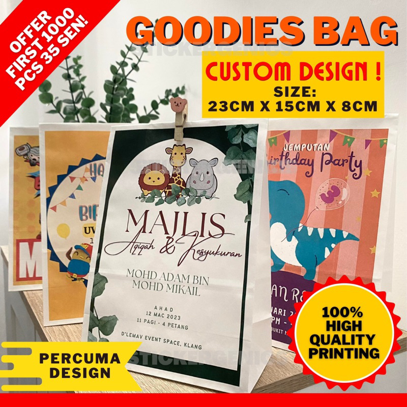 FREE DESIGN! HARGA OFFER GOODIES BAG MAJLIS KAHWIN, HARI JADI, BIRTHDAY ...