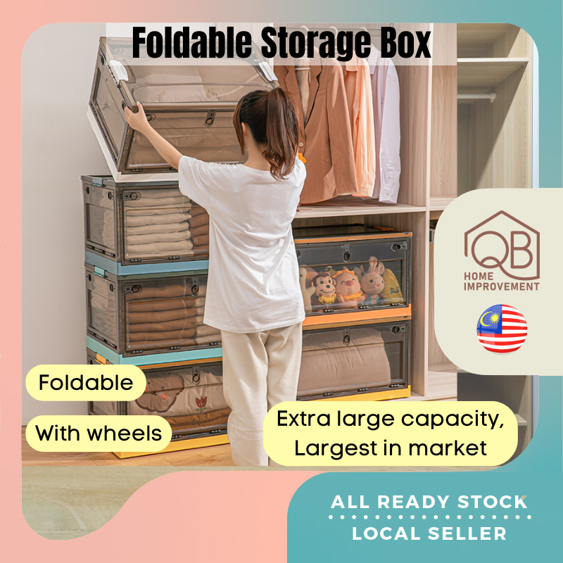 Large Capacity Foldable Storage Box with Lid Stackable Organizer ...