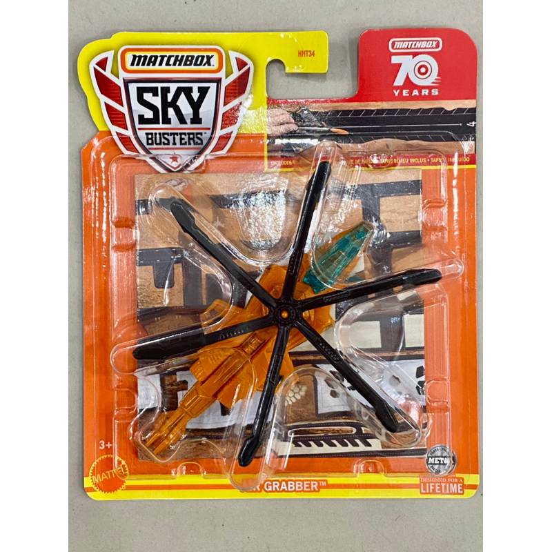 Matchbox AIR GRABBER Orange Sky Busters Copter Helicopter Aircraft 70 ...