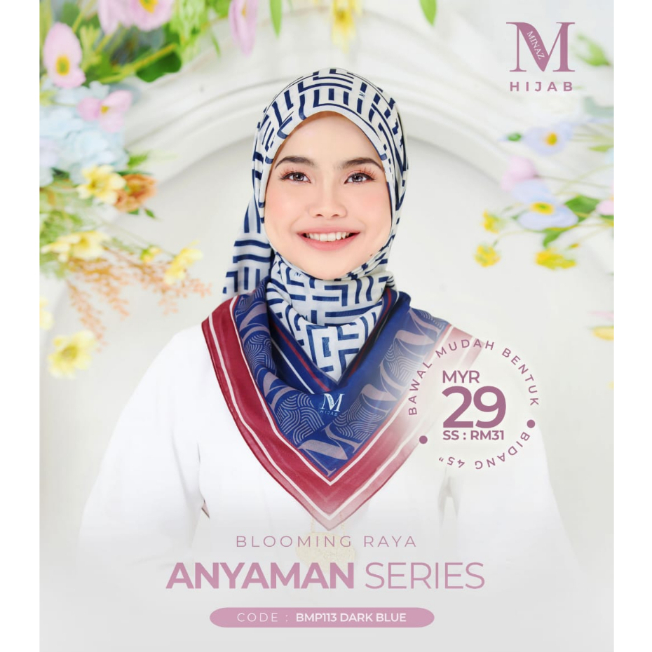 MINAZ HIJAB: BLOOMING RAYA 2023 ANYAMAN SERIES (BMP113 DARK BLUE ...