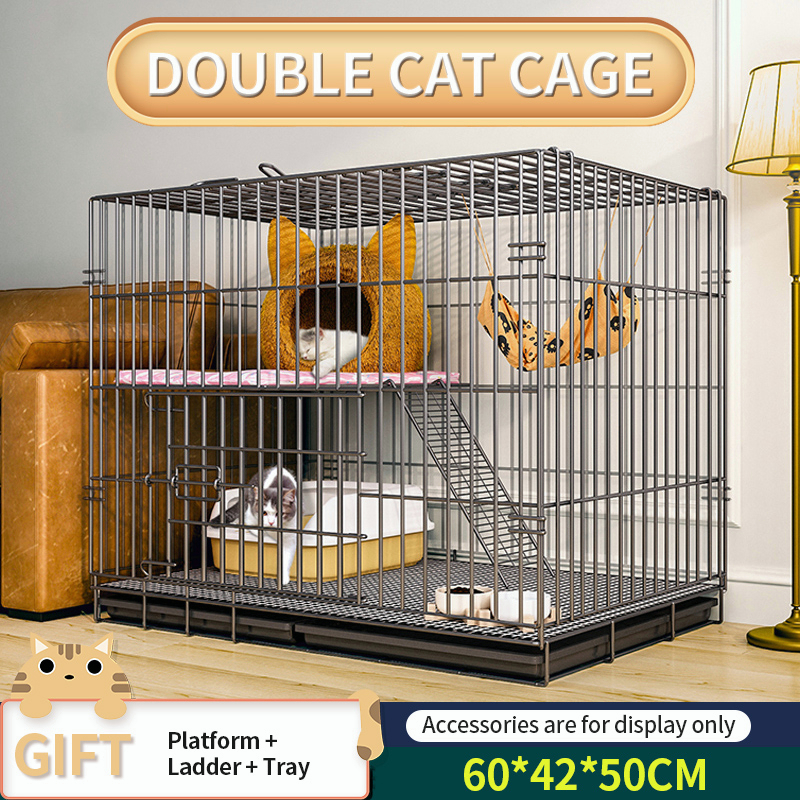 Petorldog Sangkar Kucing 2 Level Cat Cage Foldable Large Space With ...