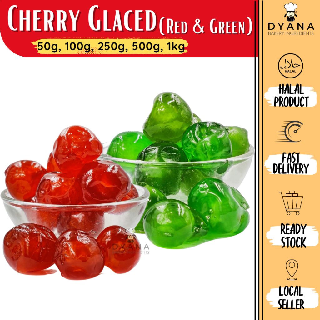 Cherry Glace ( Red / Green ) 50g, 100g, 250g, 500g, 1kg | Shopee Malaysia