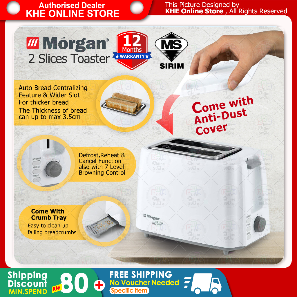 Morgan 2 Slices Bread Toaster Mesin Pembakar Roti with Lid | Shopee ...