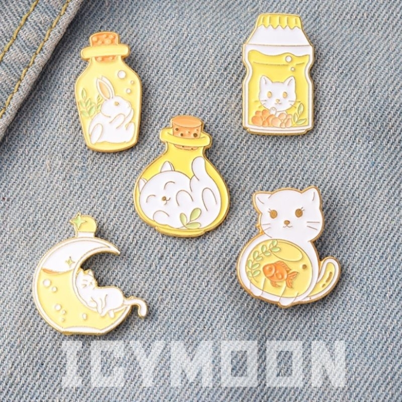 Enamel Pins : Cats Rabbits Cute Pets Bottles Magical Yellow Universe ...