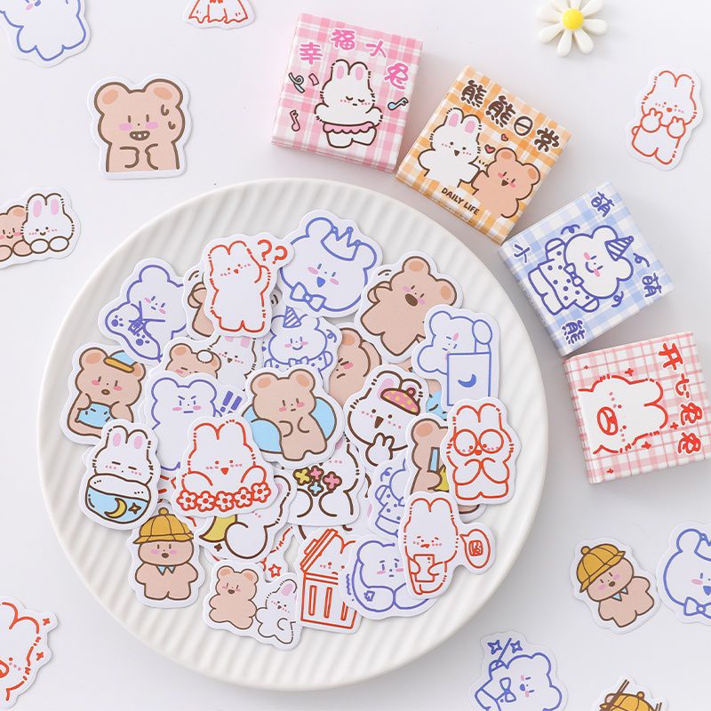 [READY STOCK KL] 46pcs Bear Rabbit Sticker Animal Cute Cartoon Sticker ...