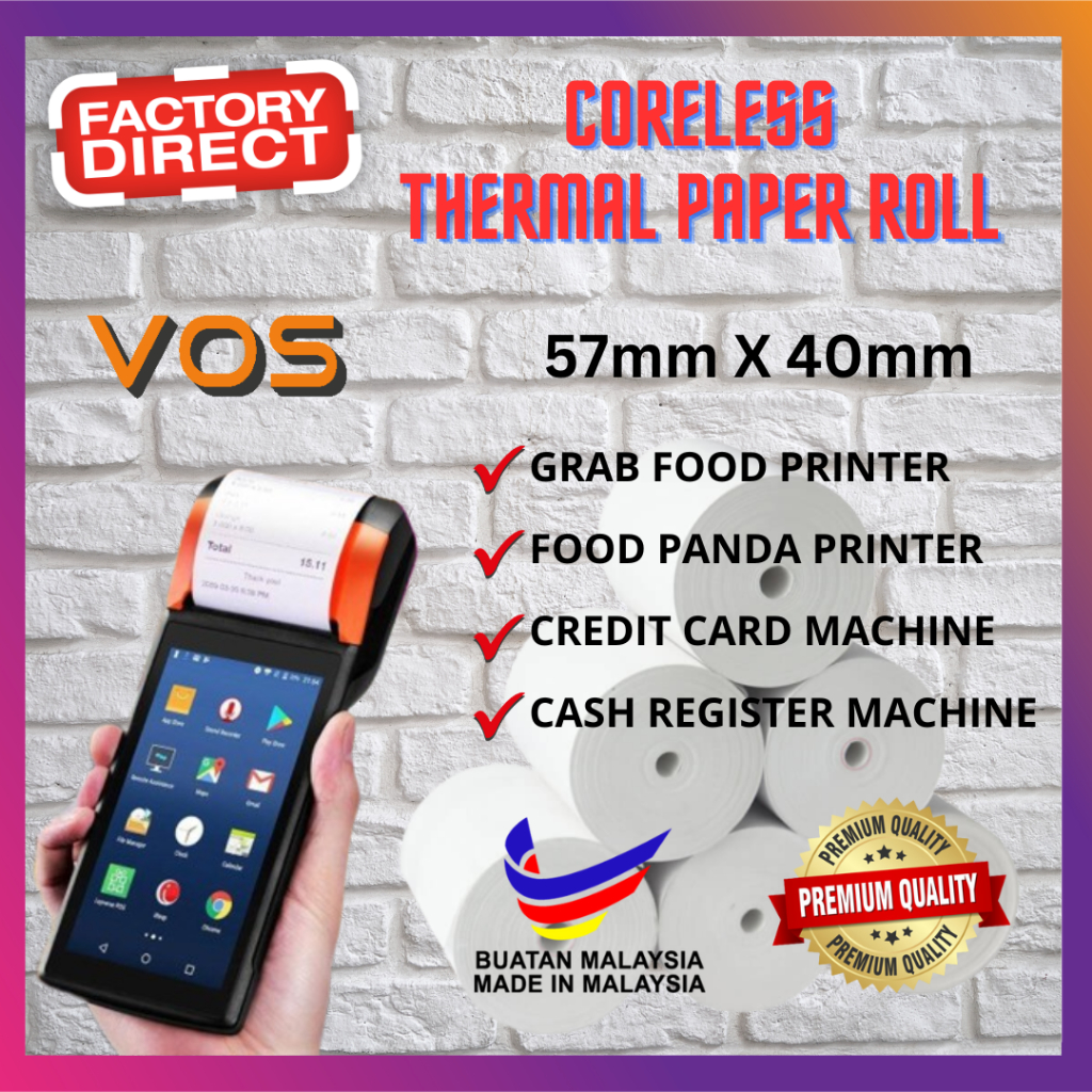 57mm x 40mm (Coreless) Thermal Paper Roll | Thermal Receipt Roll/Kertas ...