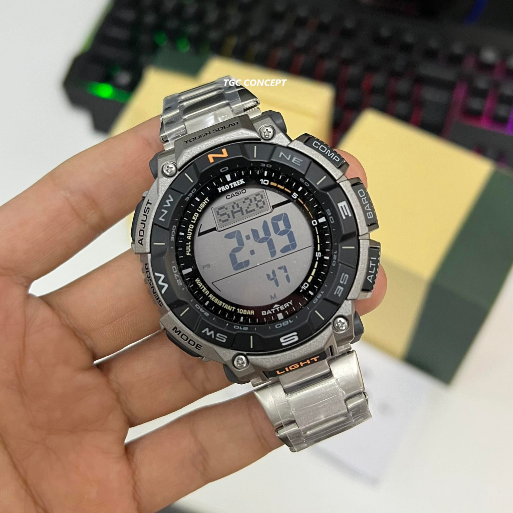 (TITANIUM STRAP) 100% Original Casio Protrek PRG-340T-7CR PRG-340T-7 PRG-340T PRG-340 Triple ...