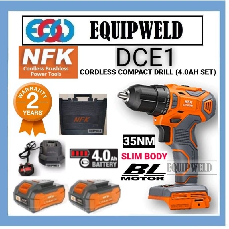 NFK 20V DCE1 CORDLESS COMPACT DRILL 10MM 35NM SET + 4.0AH BATTERY X2 ...